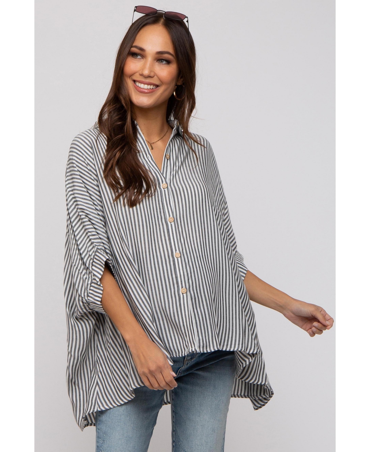 Click here for Pinkblush Maternity Charcoal Striped Button Up Dol... prices