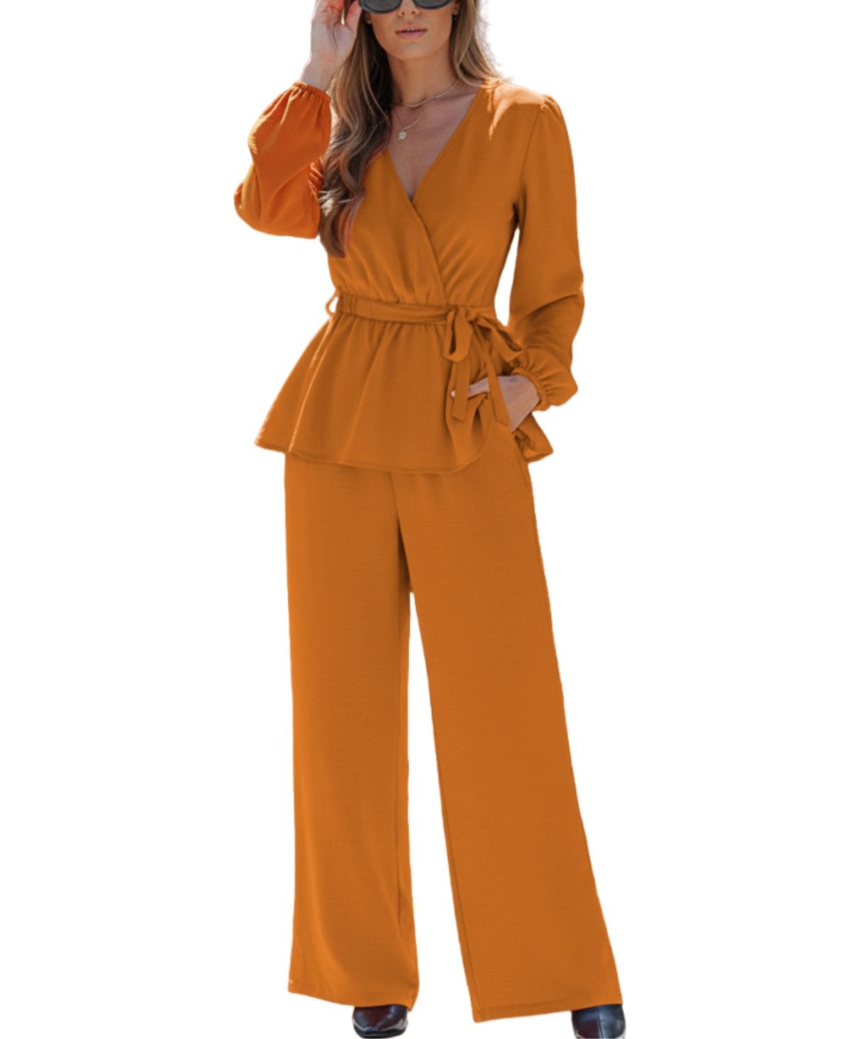 Click here for Cupshe Womens Elegant V-Neck Top & Wide-Leg Pants... prices