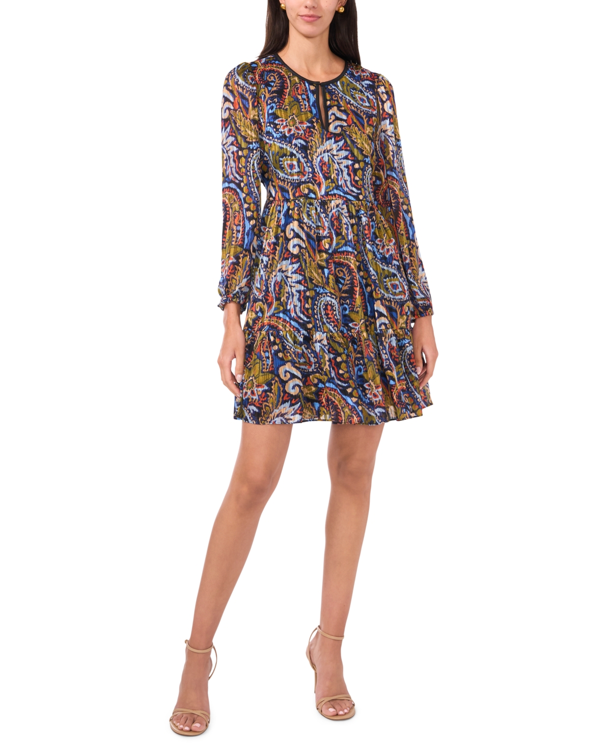 Click here for Msk Womens Long Sleeve Babydoll Dress - Blue Multi prices