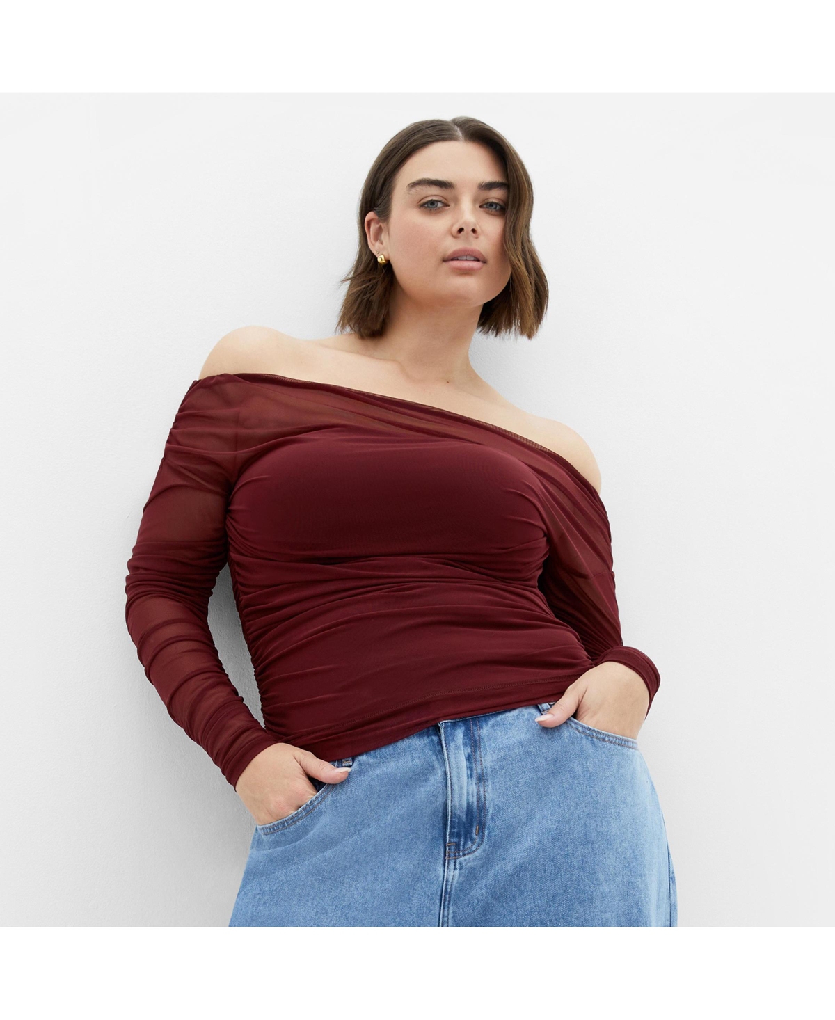 Click here for City Chic Womens Anastasia Mesh Top - Choc cherry prices