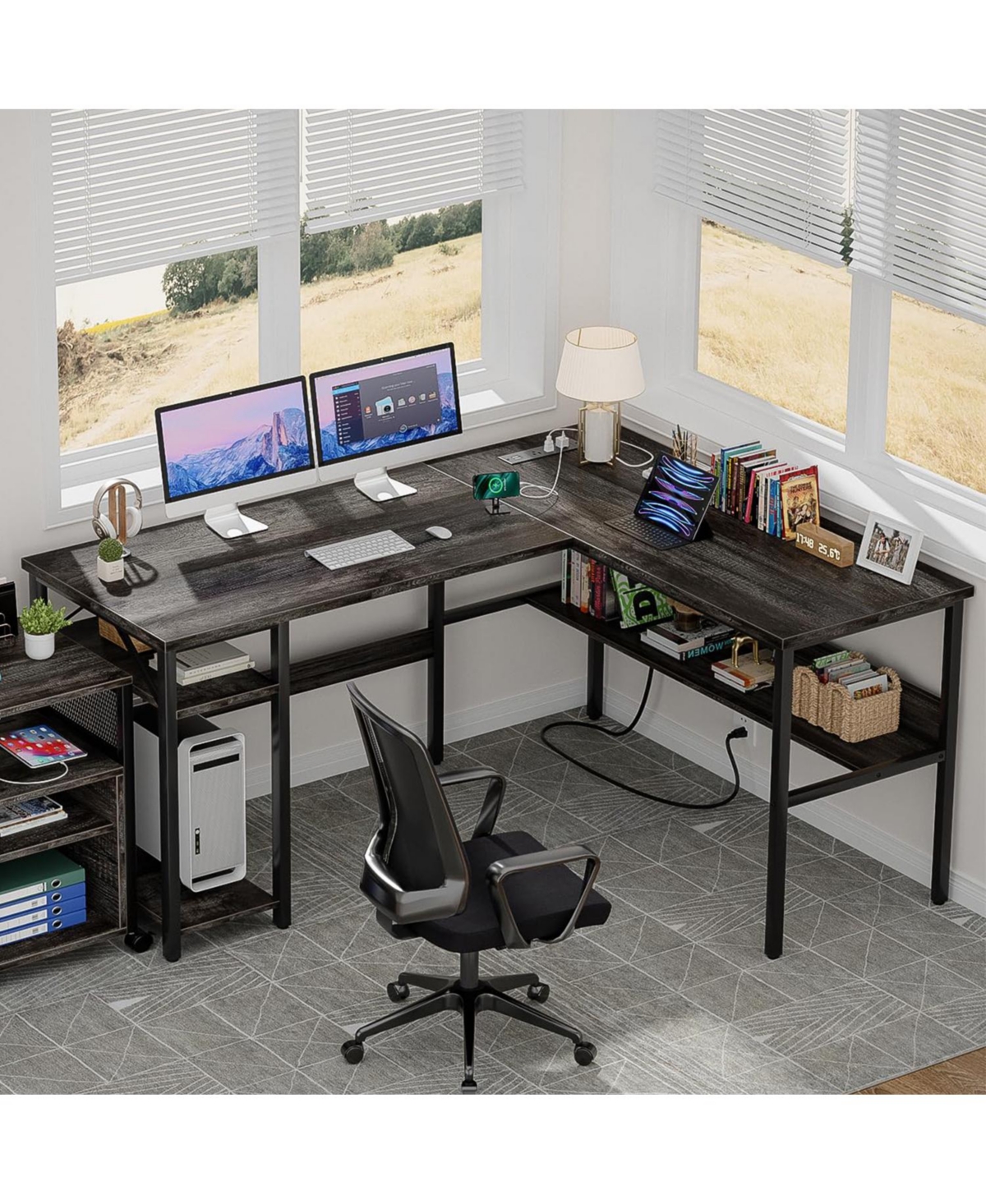 Click here for 47.2 L-Shaped Desk with Power Outlet and Shelf  Re... prices
