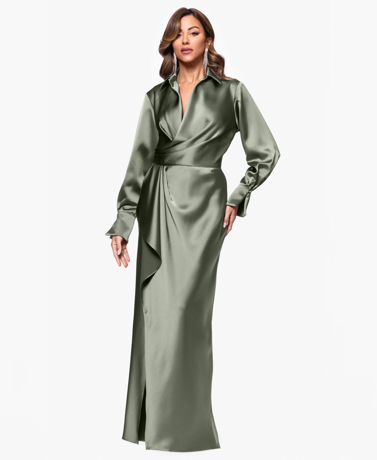 Click here for Xscape Petite Long Sleeve Shirt Dress - Olive prices