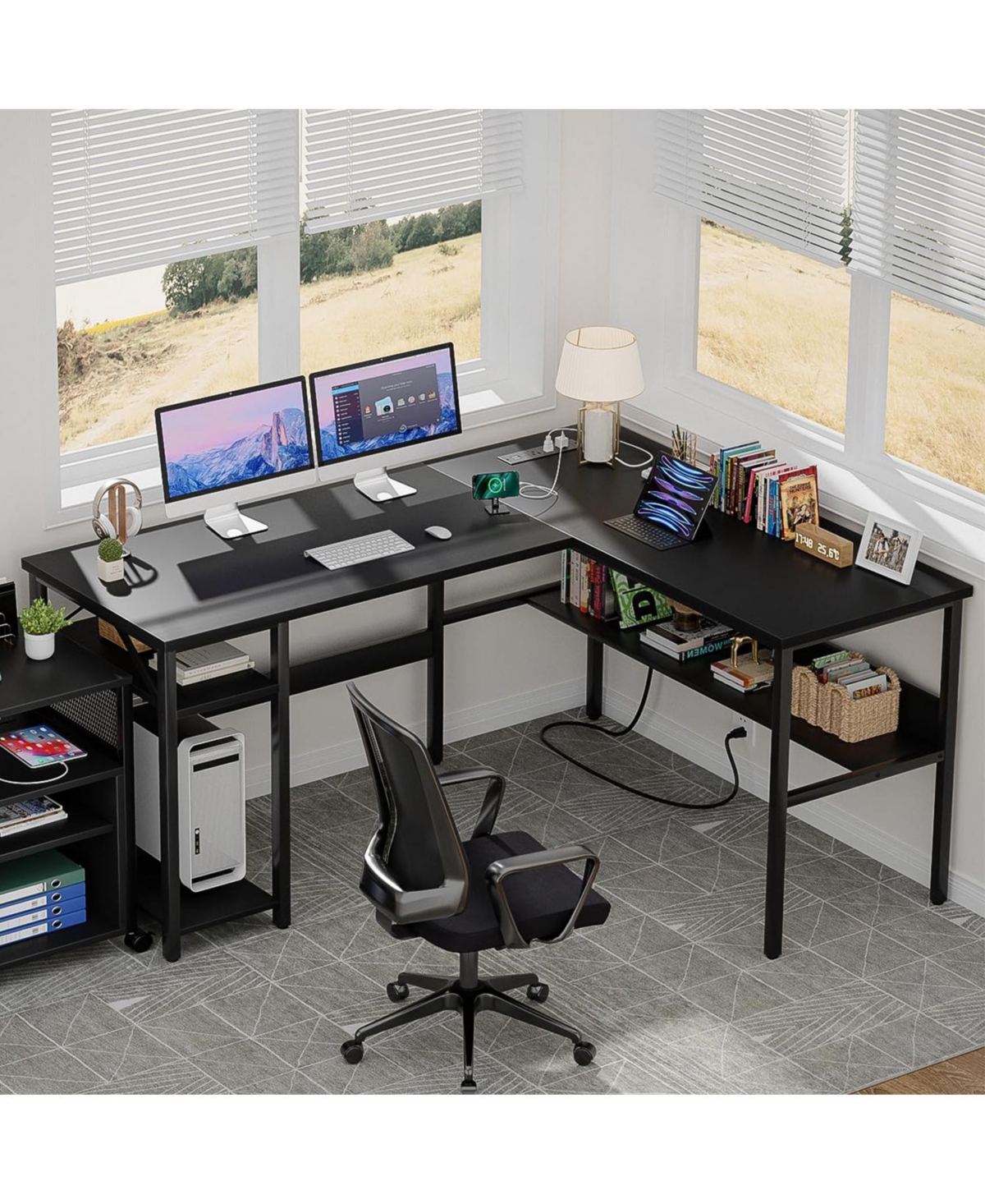 Click here for 47.2 L-Shaped Desk with Power Outlet and Shelf  Re... prices