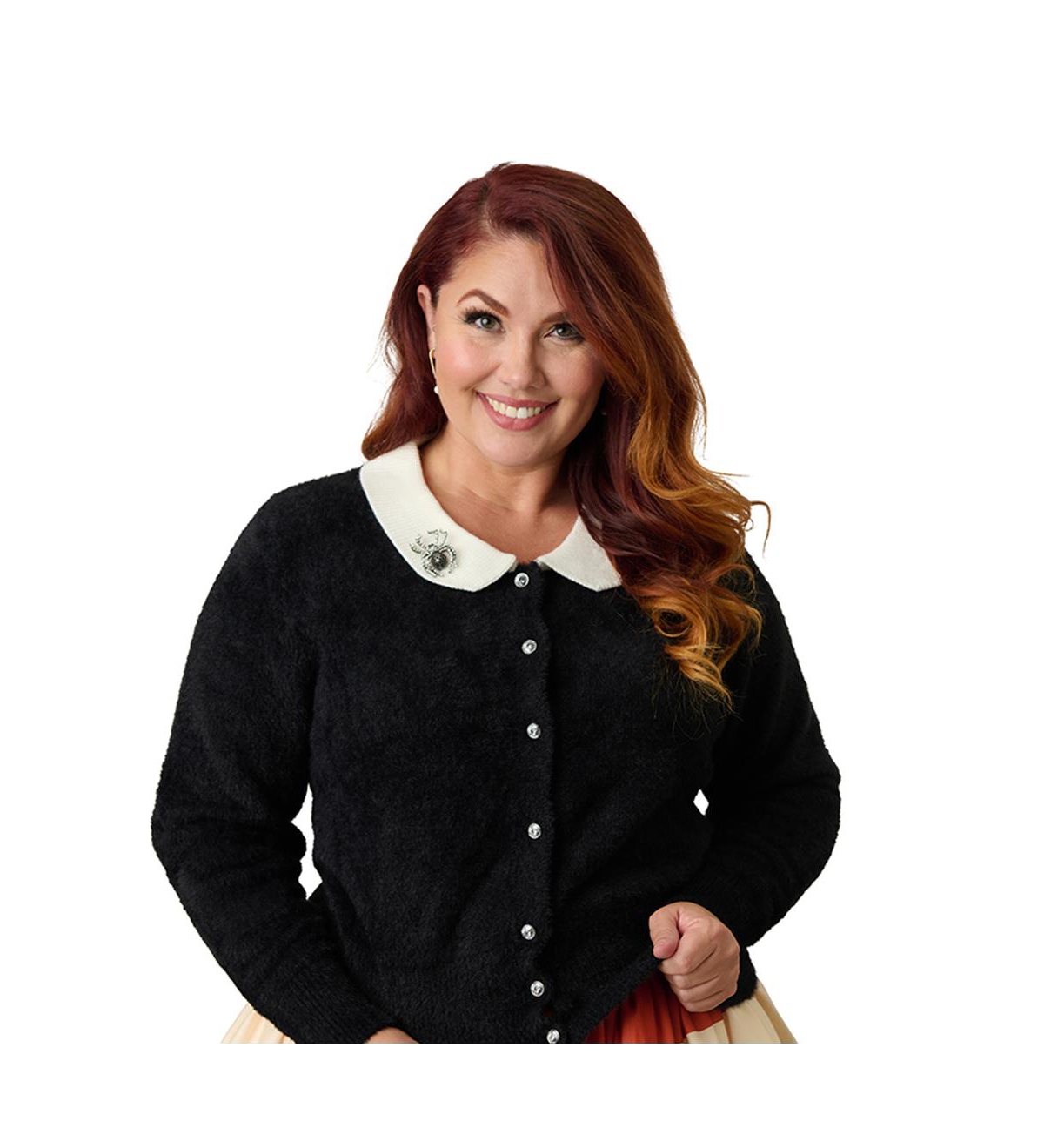 Click here for Unique Vintage Womens Collared Knit Cardigan - Bla... prices