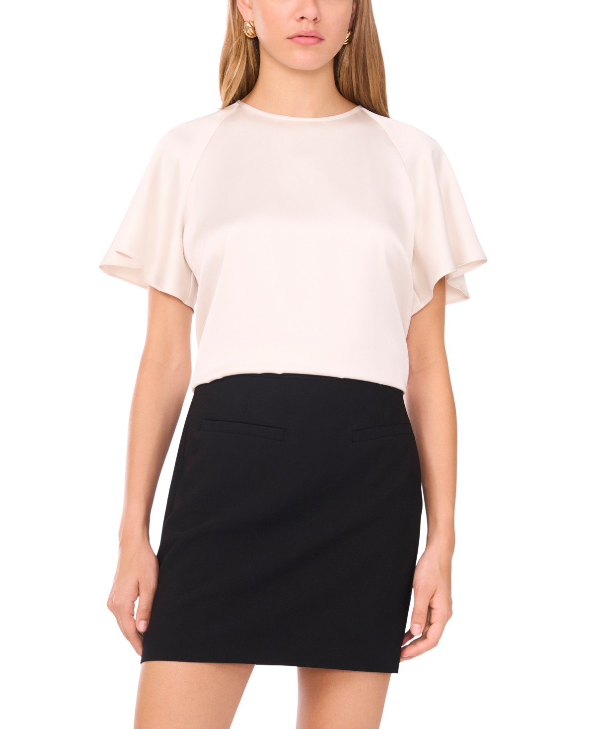 Click here for 1.state Womens Flutter Sleeve Crewneck Blouse - Cr... prices