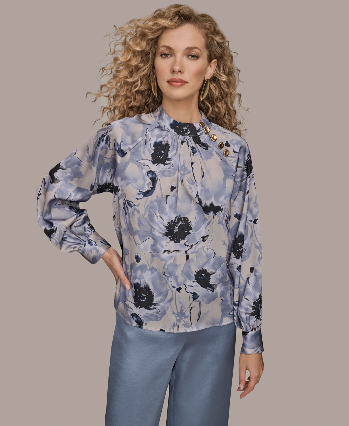 Click here for Donna Karan New York Womens Printed Mock Neck Top... prices