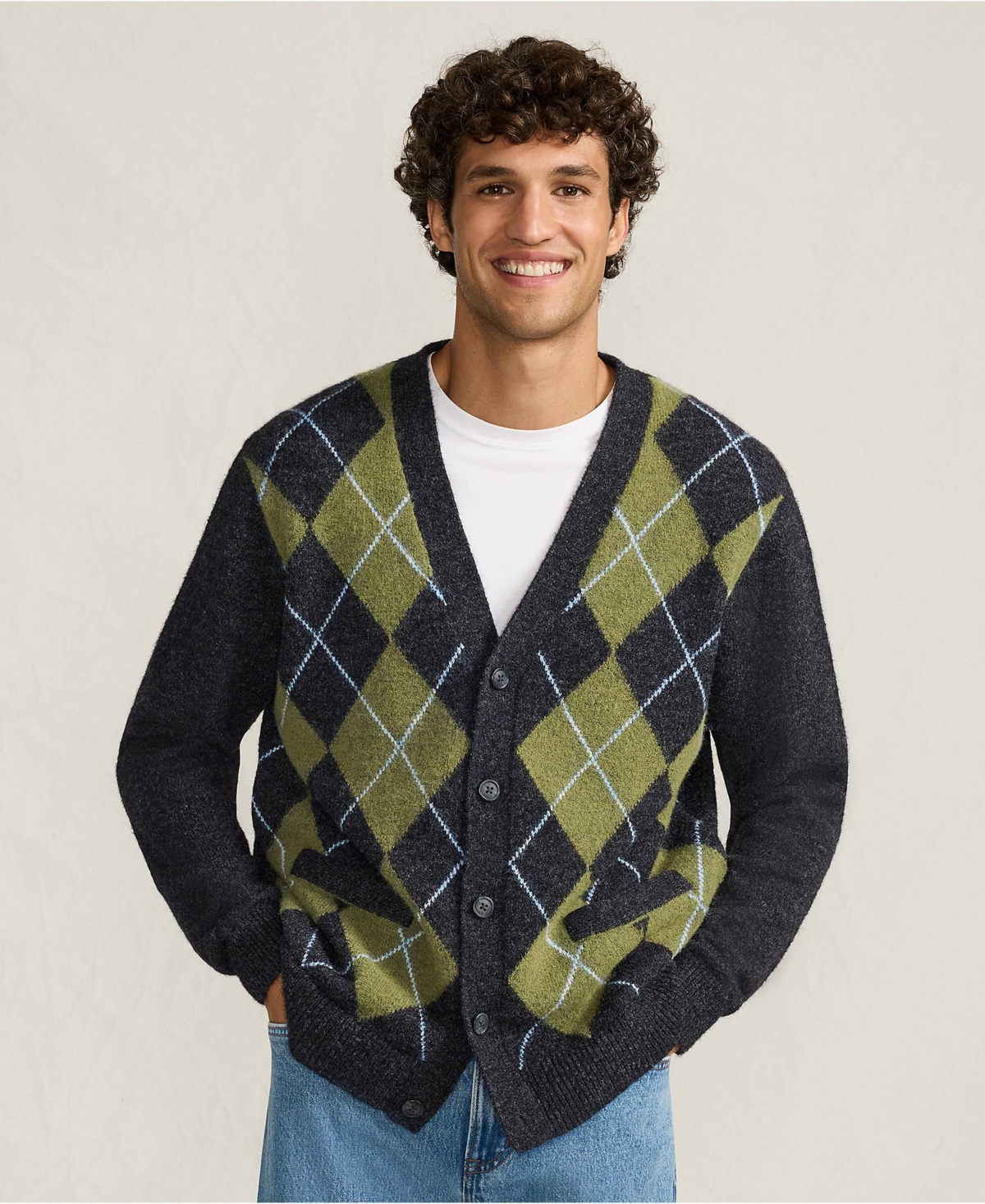 Click here for Lands End Mens Long Sleeve Fuzzy Argyle Cardigan S... prices