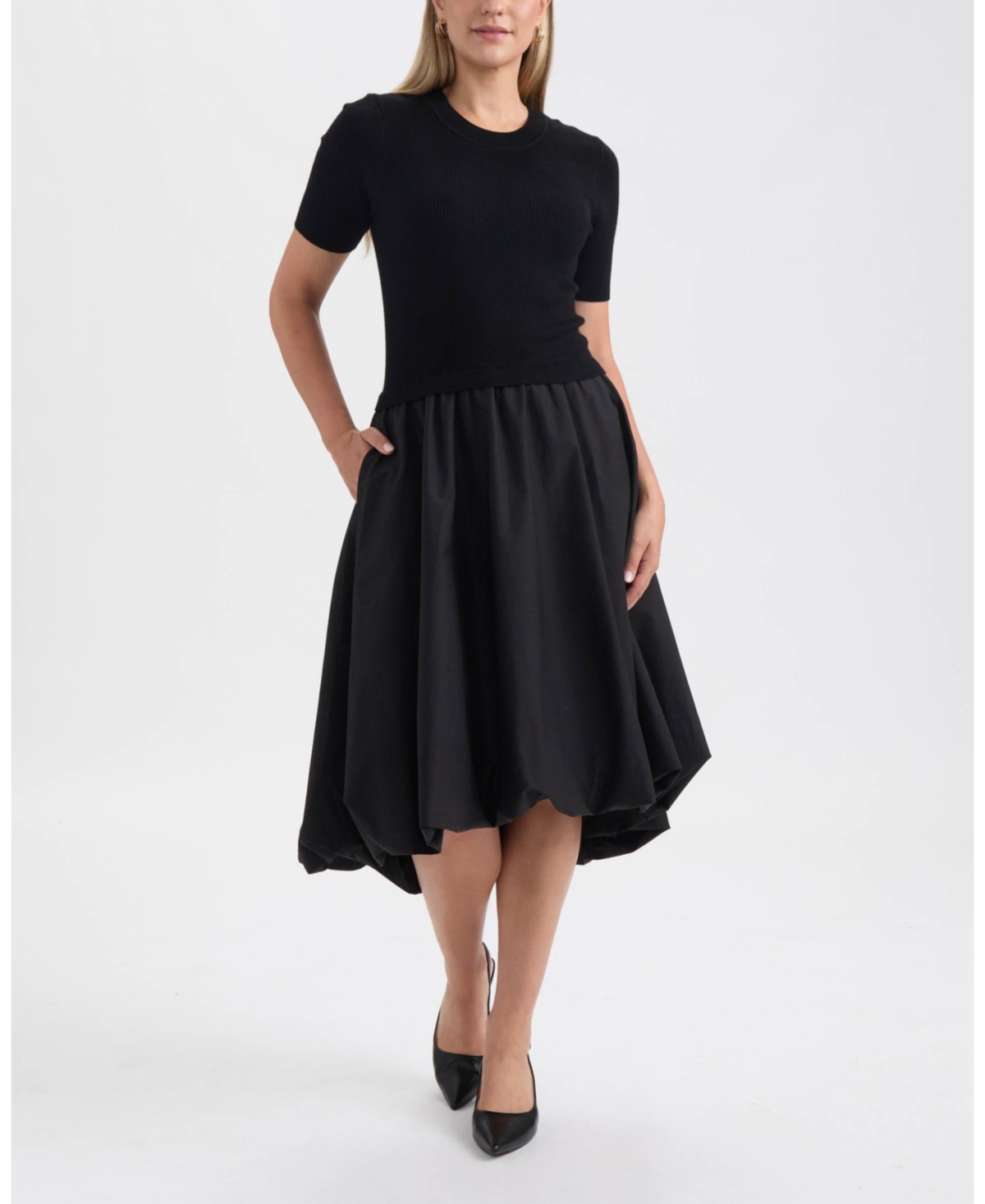 Click here for Ellen Tracy Womens Short Sleeve Bubble Hem Midi Dr... prices