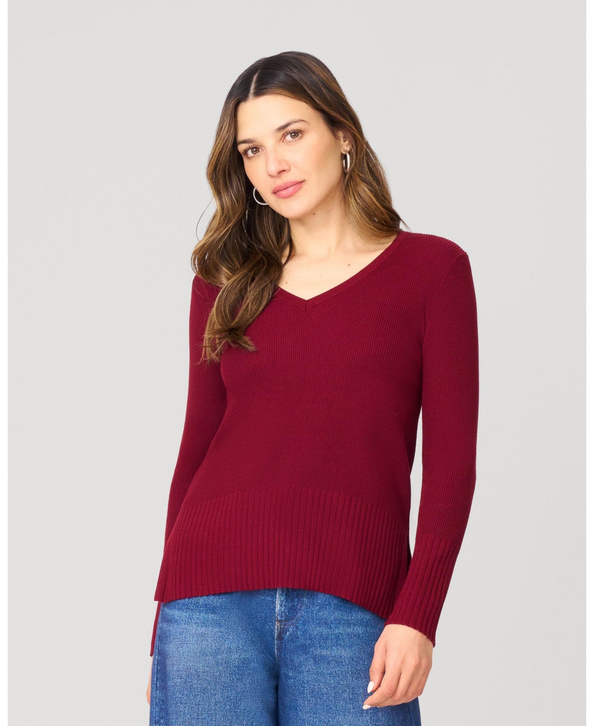 Click here for Cable & Gauge Womens V-Neck Rib Tunic Sweater - Ca... prices