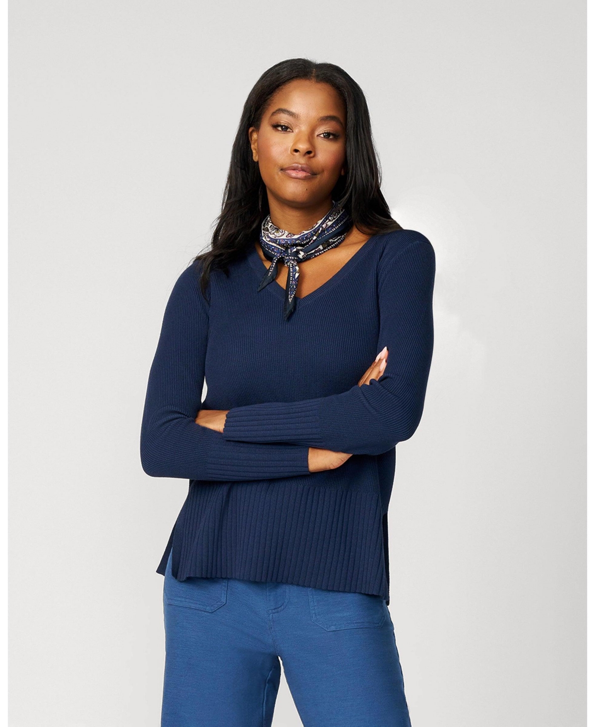 Click here for Cable & Gauge Womens V-Neck Rib Tunic Sweater - Dr... prices