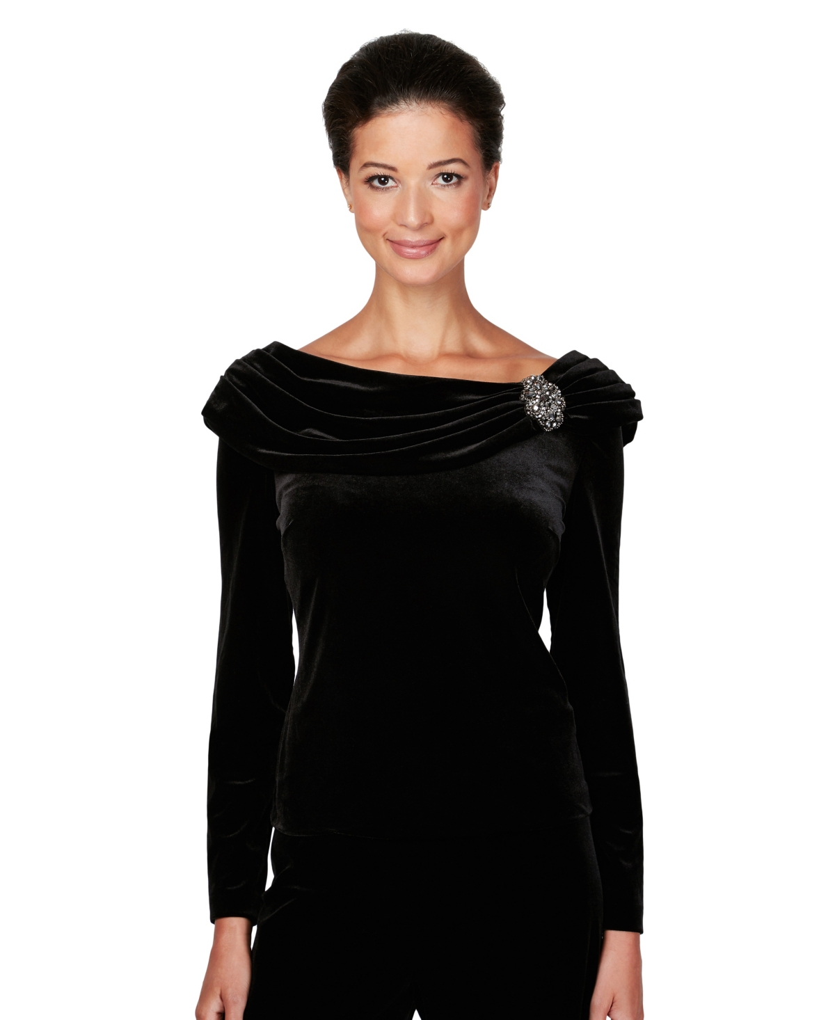Click here for Alex Evenings Womens Off-The-Shoulder Top - Black prices