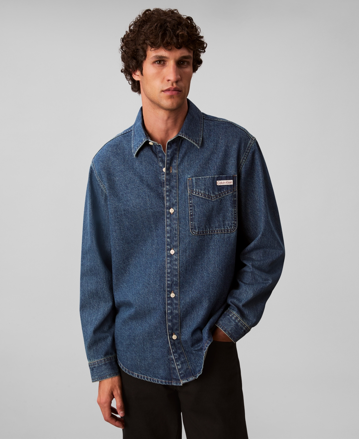 Click here for Calvin Klein Mens Button-Front Denim Overshirt - H... prices