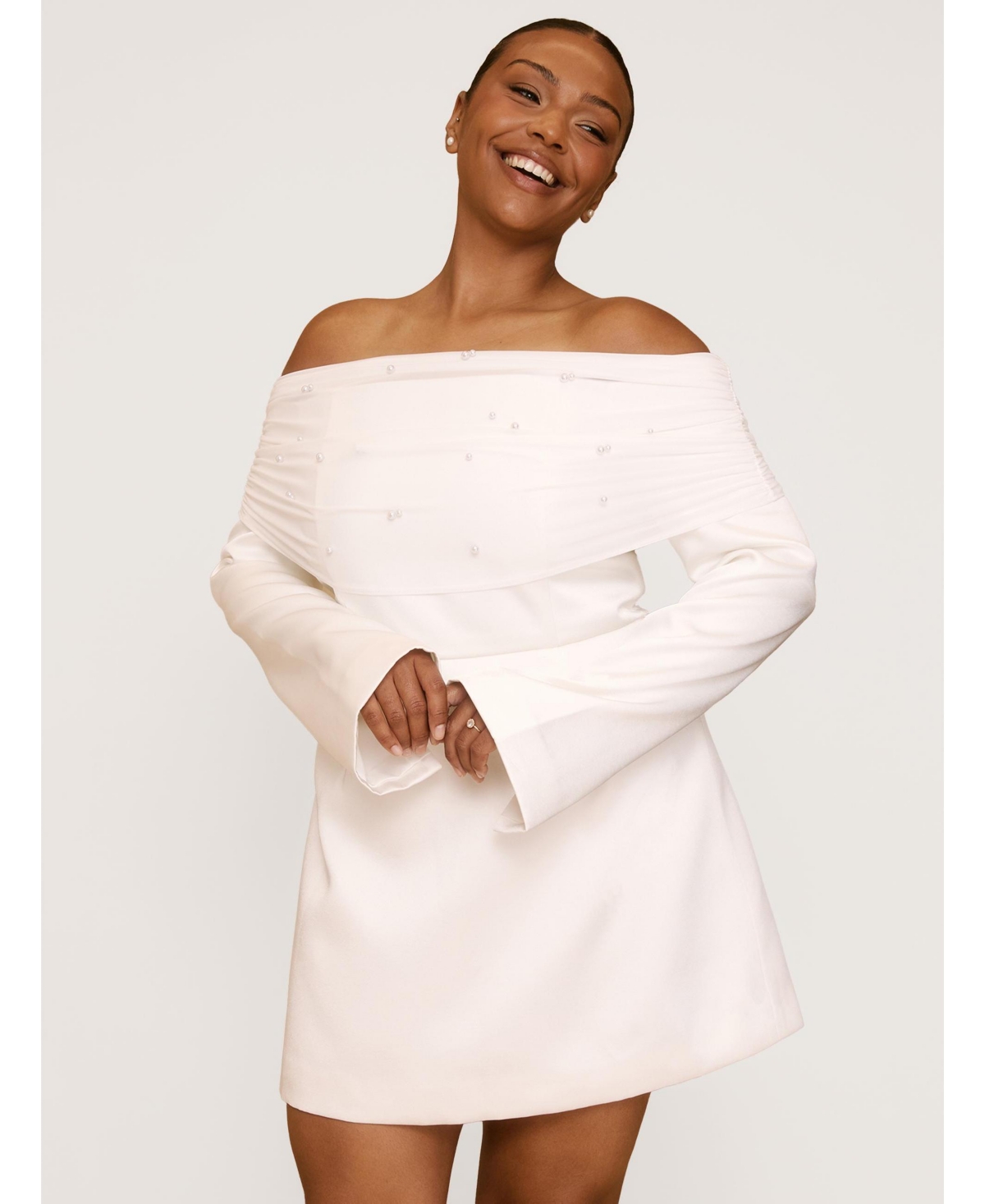 Click here for Six Stories Womens Bardot Mini Dress - Soft white prices