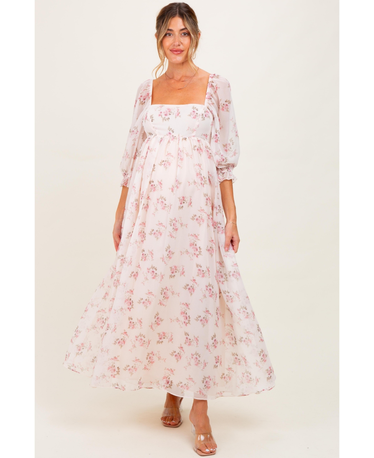 Click here for Pinkblush Maternity Light Pink Floral Chiffon Long... prices