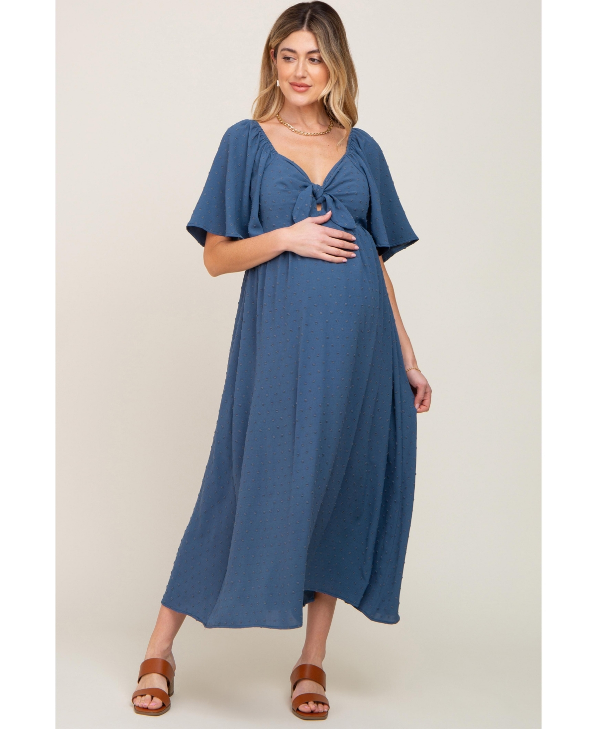 Click here for Pinkblush Maternity Navy Blue Textured Dot Front T... prices