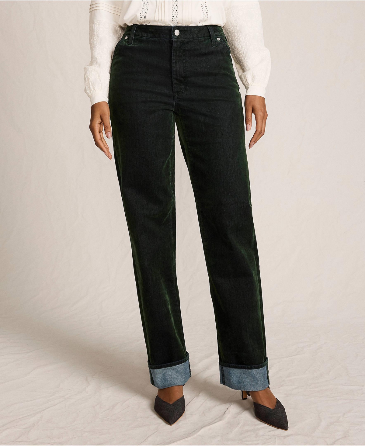 Click here for Lands End Womens Flocked Denim Mid Rise Relaxed St... prices