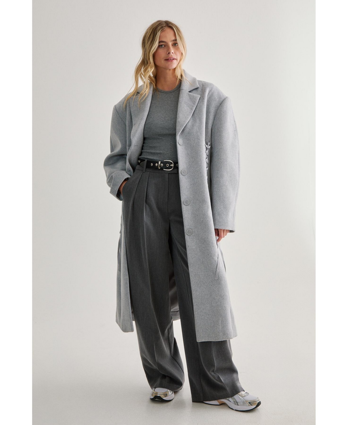 Click here for Nasty Gal Premium Corseted Detail Maxi Coat - Grey prices