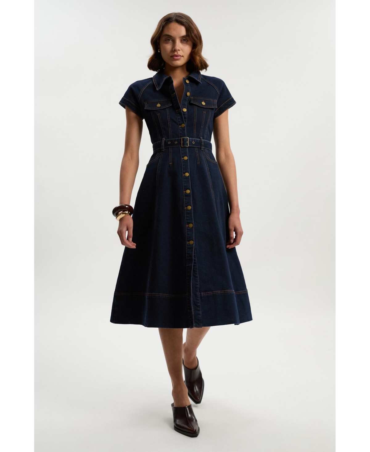 Click here for Karen Millen Womens Belted Denim Midi Dress - Dark... prices
