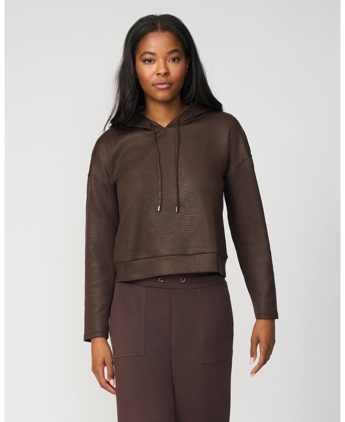 Click here for Cable & Gauge Womens Coated Bubble Hem Hoodie - Ch... prices