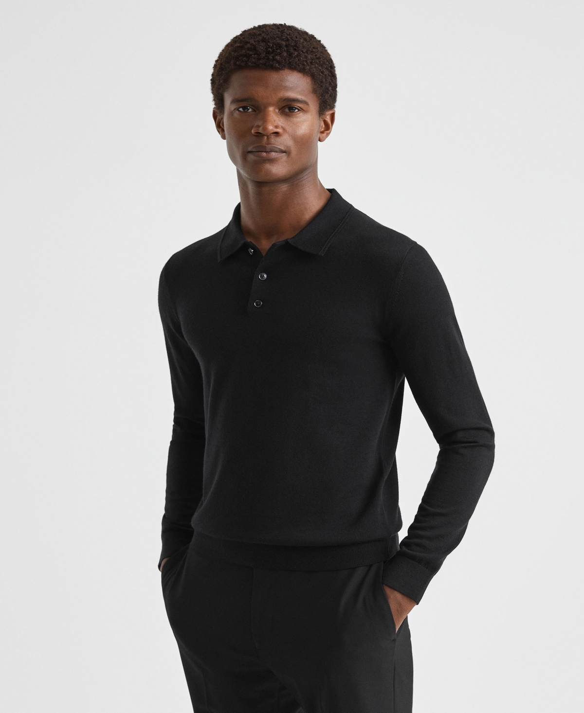 Reiss Mens Merino Wool Polo Shirt - Black