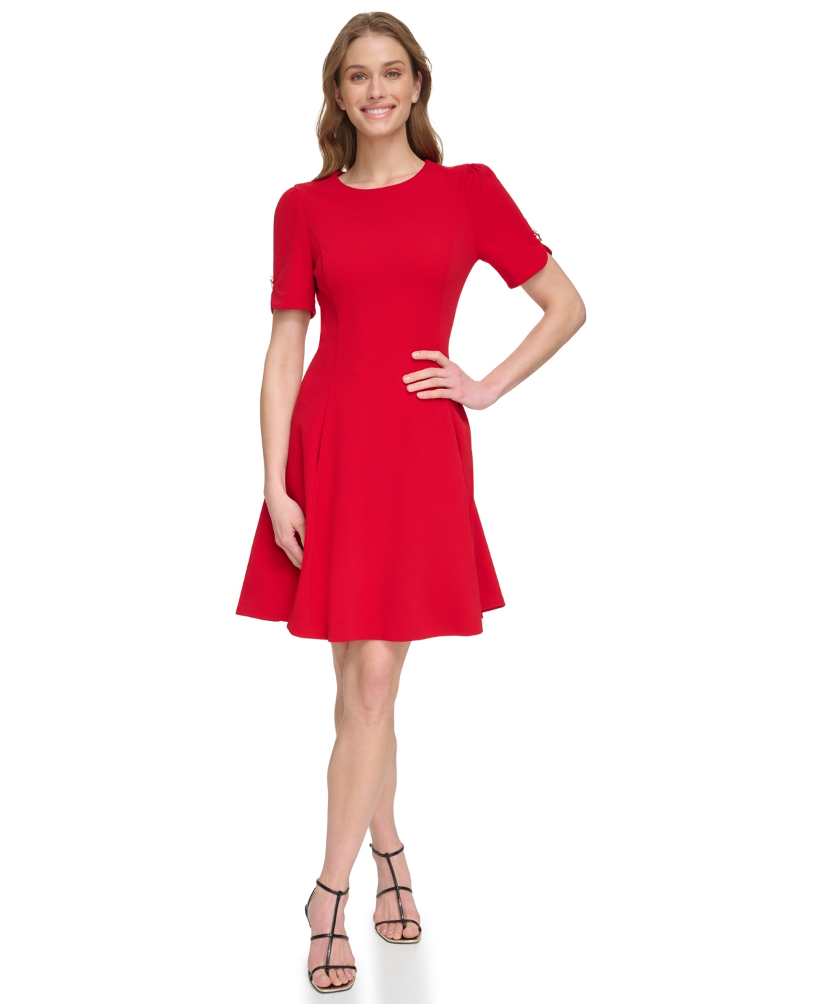 Click here for Dkny Womens Short Sleeve Fit and Flare Dress - Sca... prices