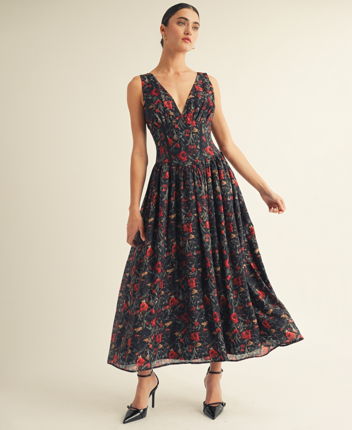 Click here for Arose Studio  Inc Womens V-Neck Detailed Floral Pr... prices