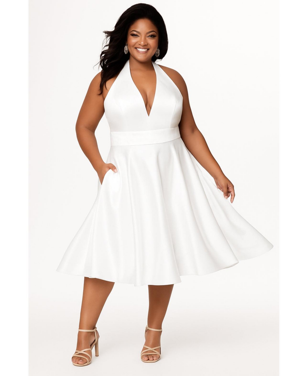 Click here for Sydneys Closet Womens Halter Satin Tea-Length Whit... prices