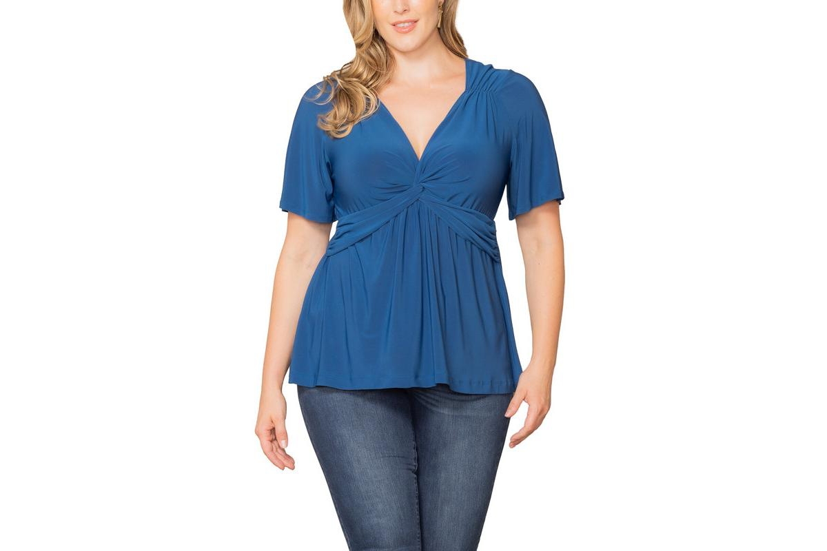 Click here for Kiyonna Plus Size Abby Twist Front Top - Aegean bl... prices
