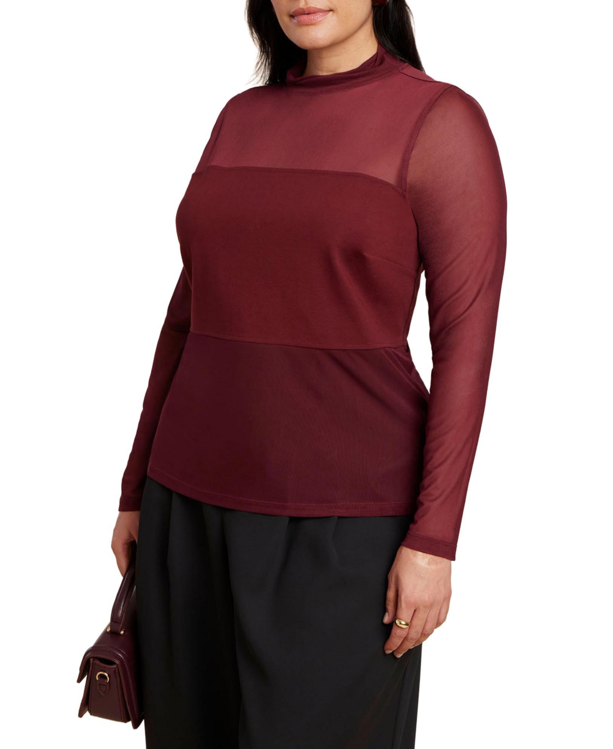 Click here for Eloquii Womens Plus Size Paneled Sheer Top - Tawny... prices