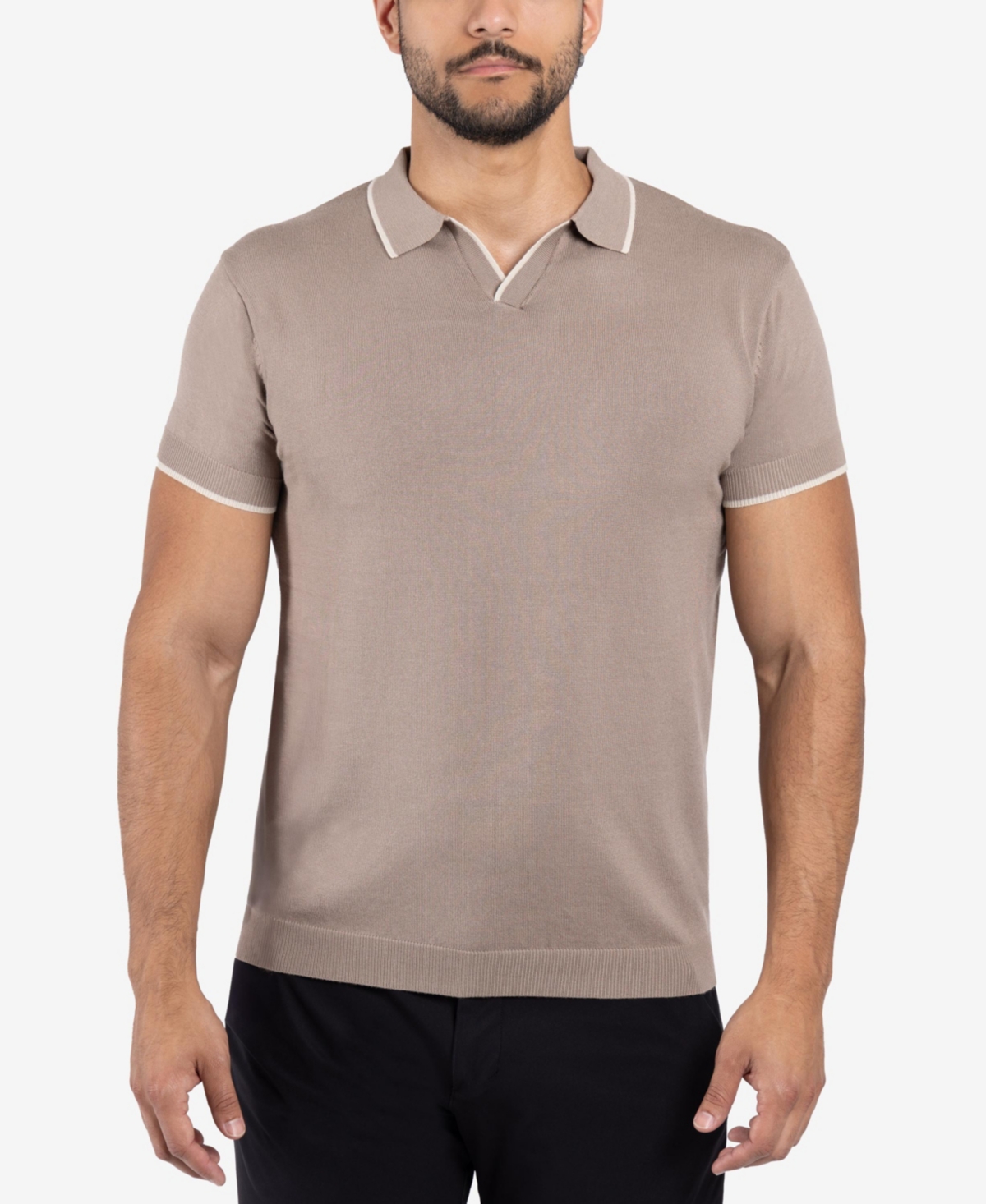 Click here for Xray Mens Collar V-Neck Polo Sweater - Taupe prices