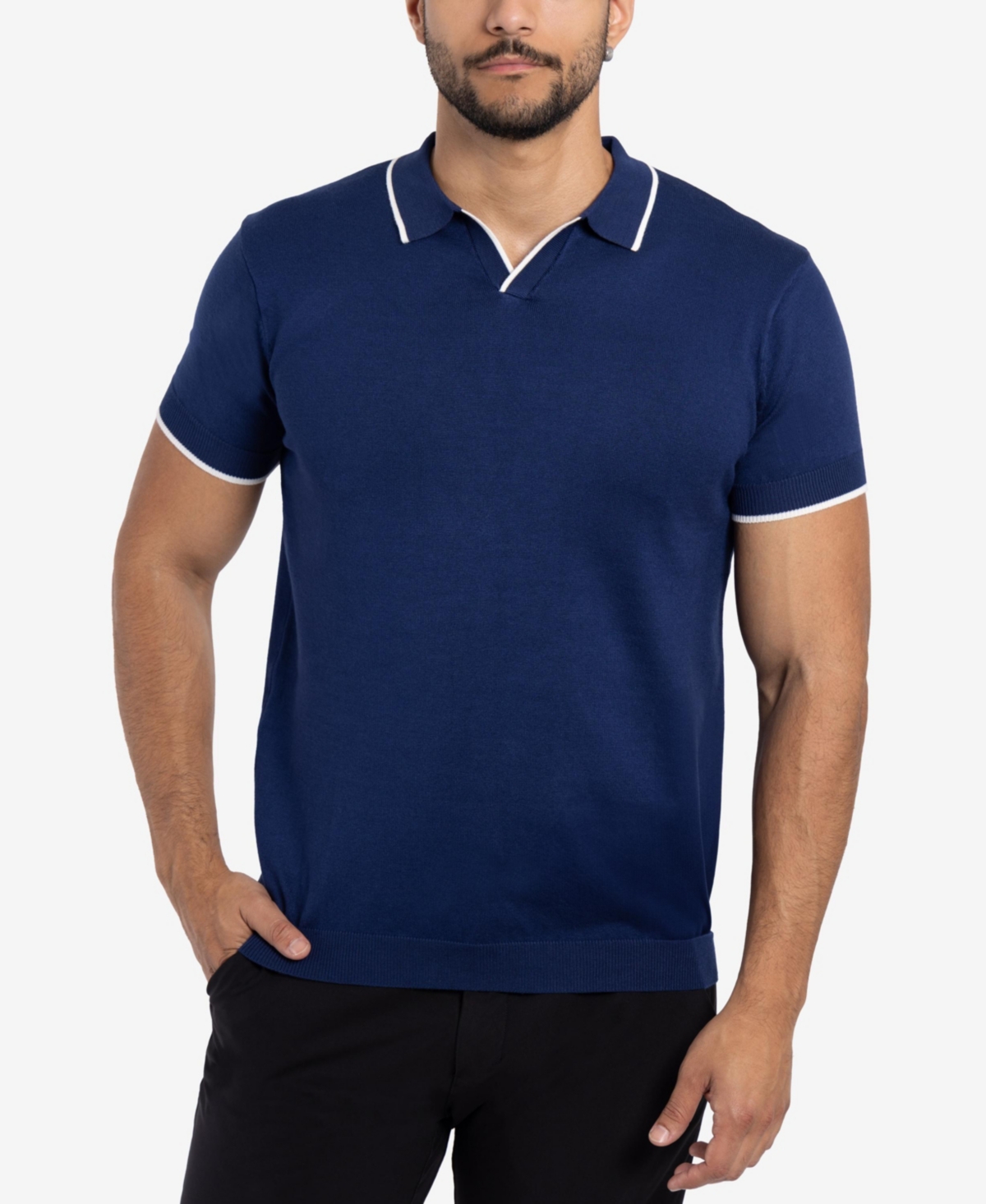 Click here for Xray Mens Collar V-Neck Polo Sweater - Ink blue prices