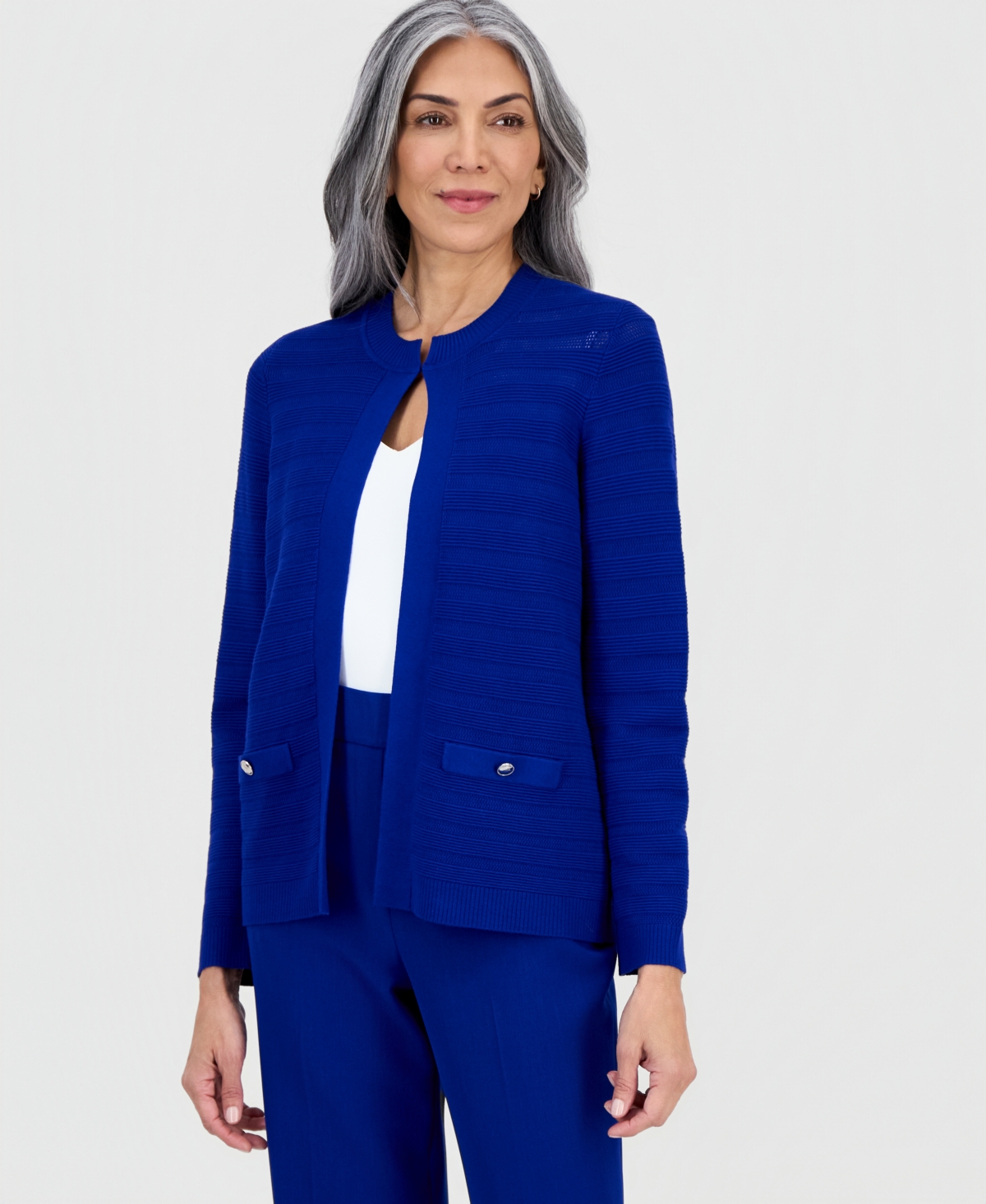 Click here for Kasper Womens Ottoman Stitch Long-Sleeve Cardigan... prices