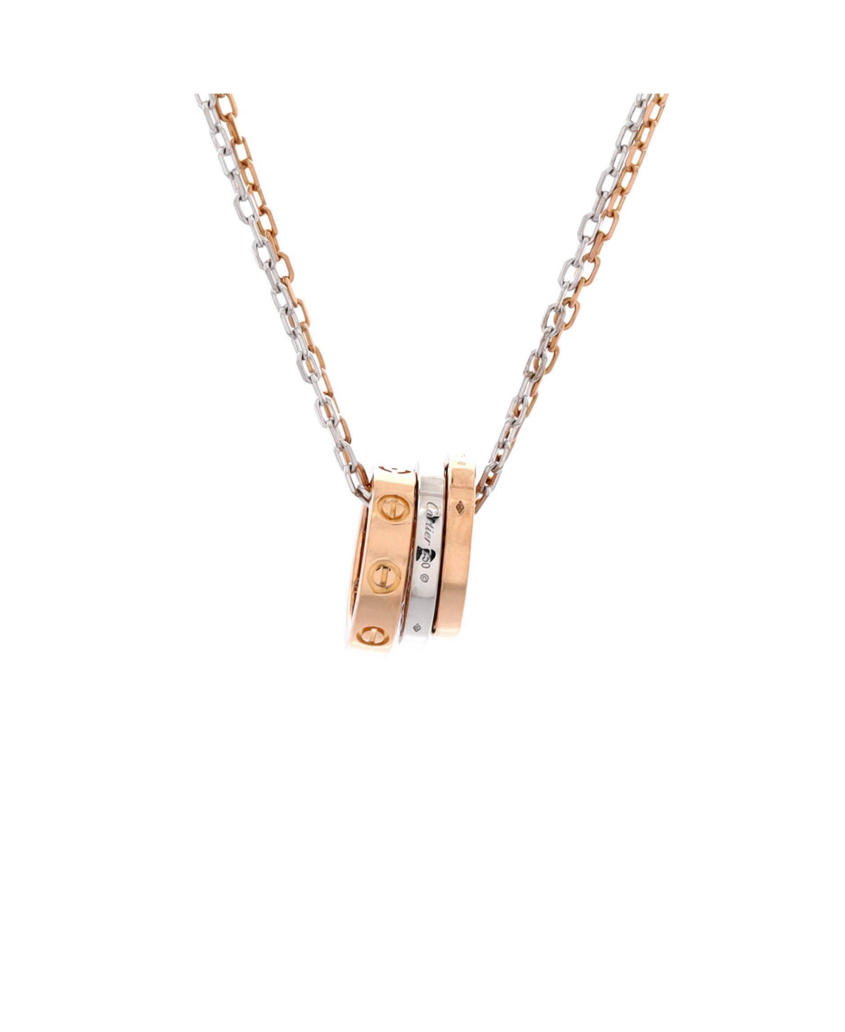 Click here for Pre-Owned Cartier Love 3 Ring Pendant Necklace - 1... prices