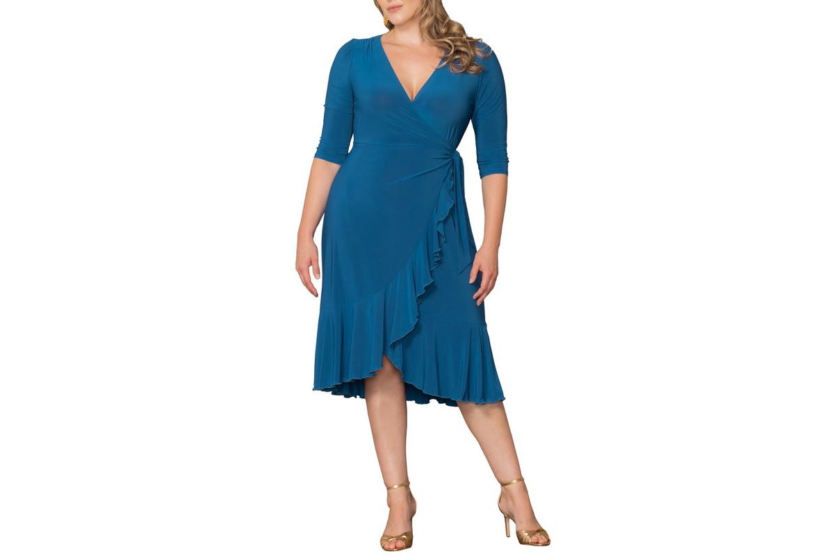 Click here for Kiyonna Plus Size Whimsy Ruffled Midi Wrap Dress -... prices