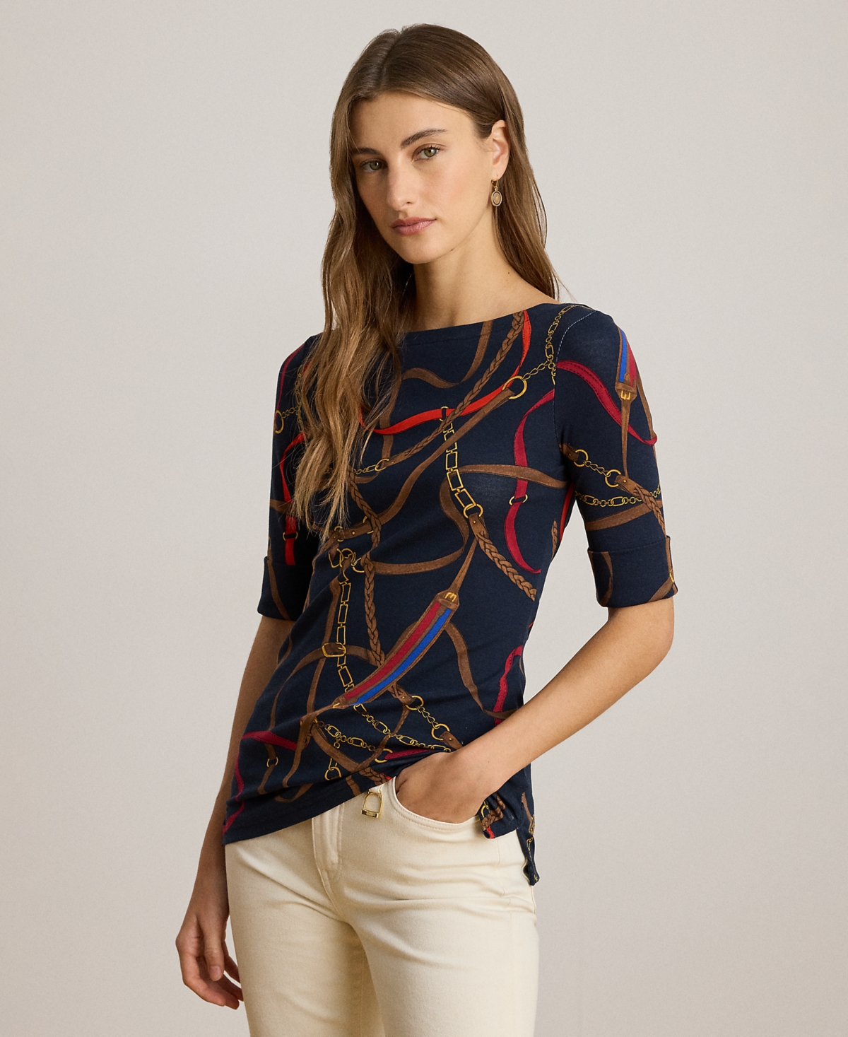 Click here for Lauren Ralph Lauren Petite Belting-Print Cotton Bo... prices