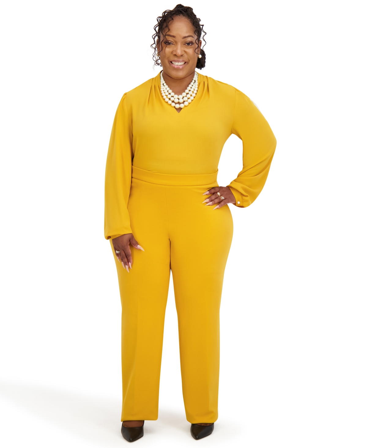 Click here for Kasper Womens Long Sleeves V-Neck Top - Gold prices