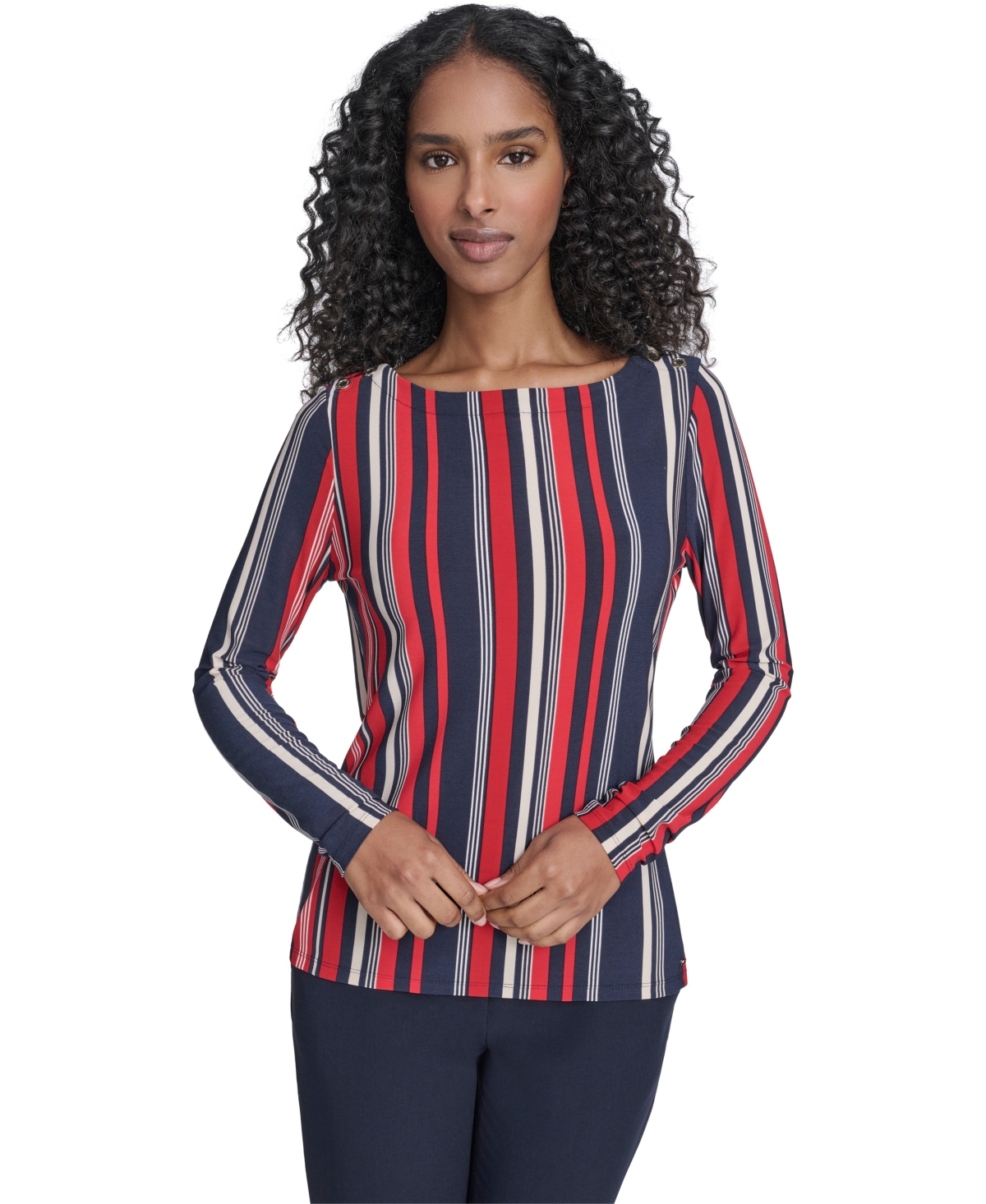 Click here for Tommy Hilfiger Womens Striped Long Sleeve Boat Nec... prices