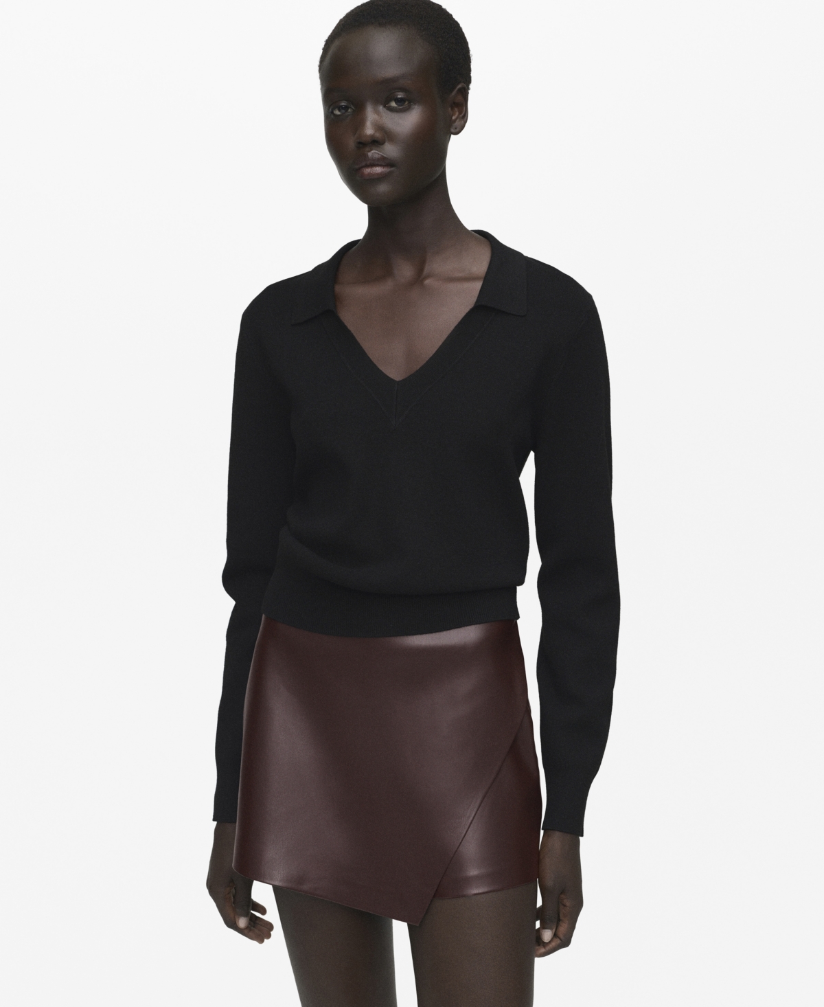 Click here for Mango Womens Leather-Effect Skort - Chocolate prices