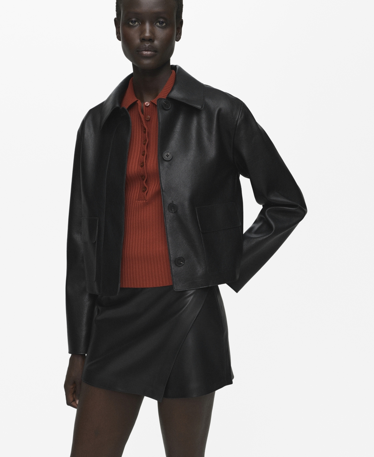 Click here for Mango Womens Leather-Effect Skort - Black prices