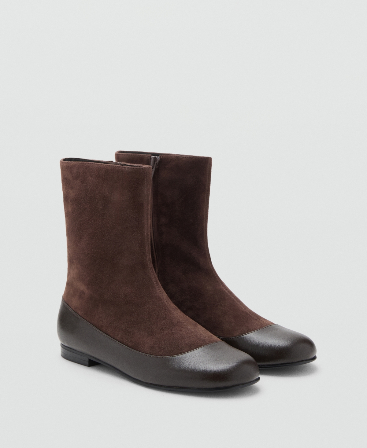 Click here for Mango Womens Combined Leather Ankle Boots - Chocol... prices