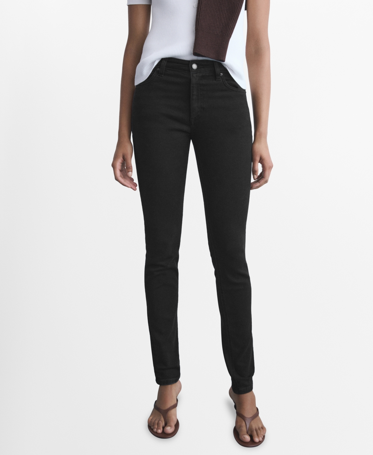 Click here for Mango Womens Mid-Rise Skinny Jeans - Black denim prices