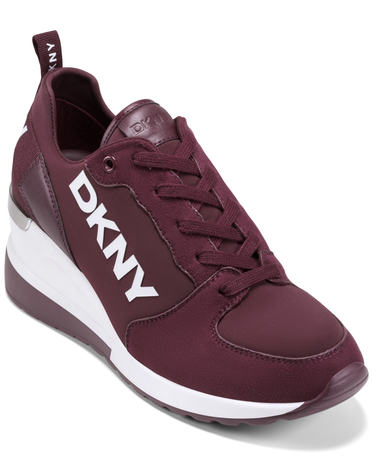 Click here for Dkny Womens Cait Wedge Sneaker - Burgundy prices