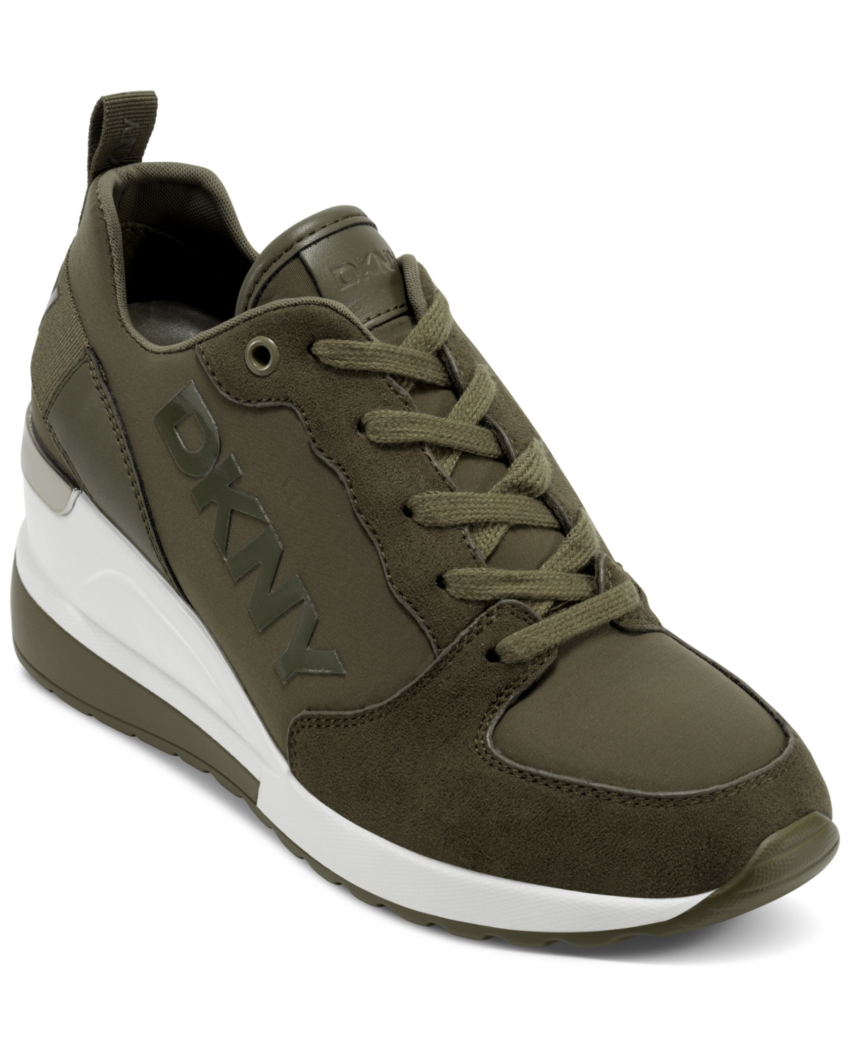 Click here for Dkny Womens Cait Wedge Sneaker - Green prices