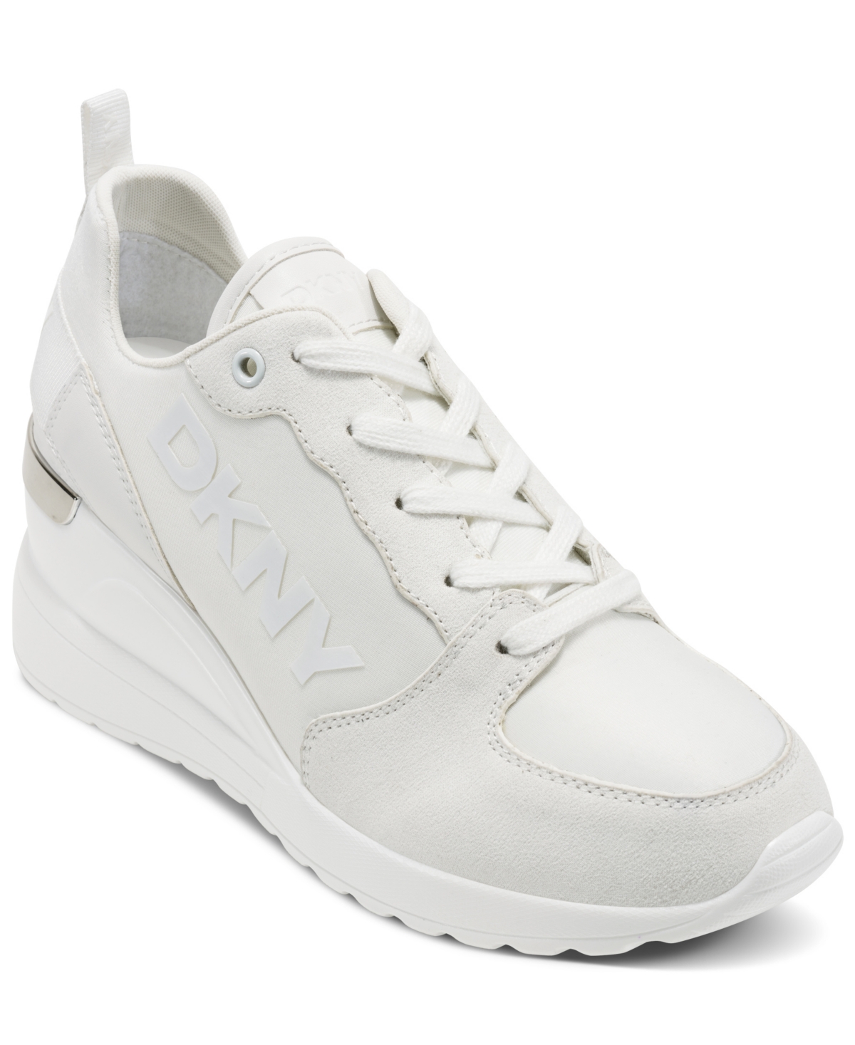 Click here for Dkny Womens Cait Wedge Sneaker - White prices