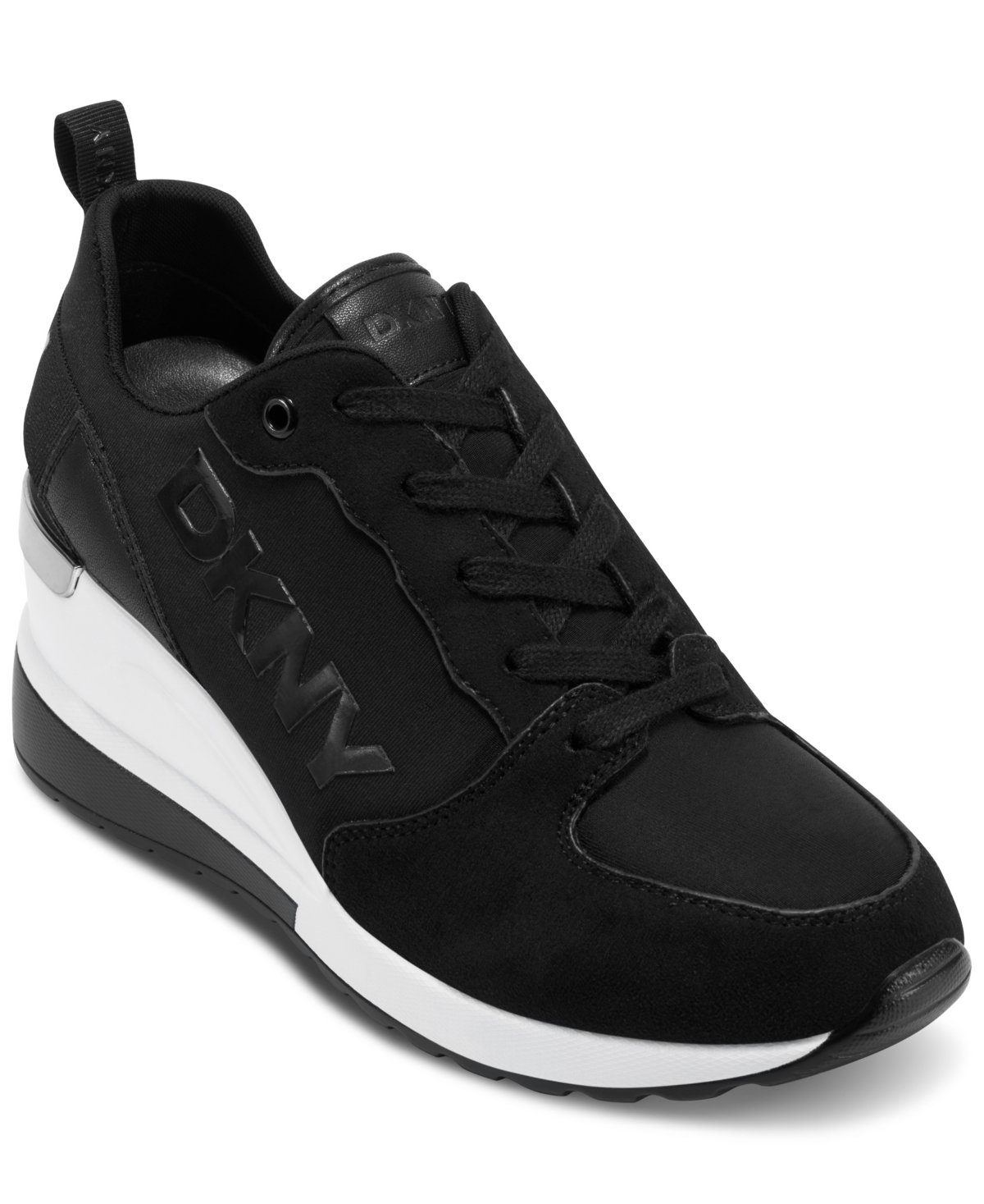 Click here for Dkny Womens Cait Wedge Sneaker - Black prices