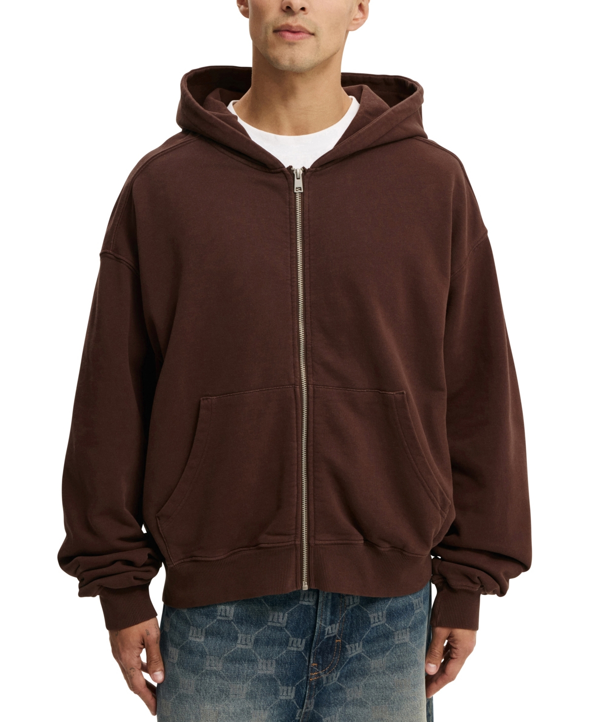 Click here for Cotton On Mens Cropped Zip Up Hoodie - Brown prices