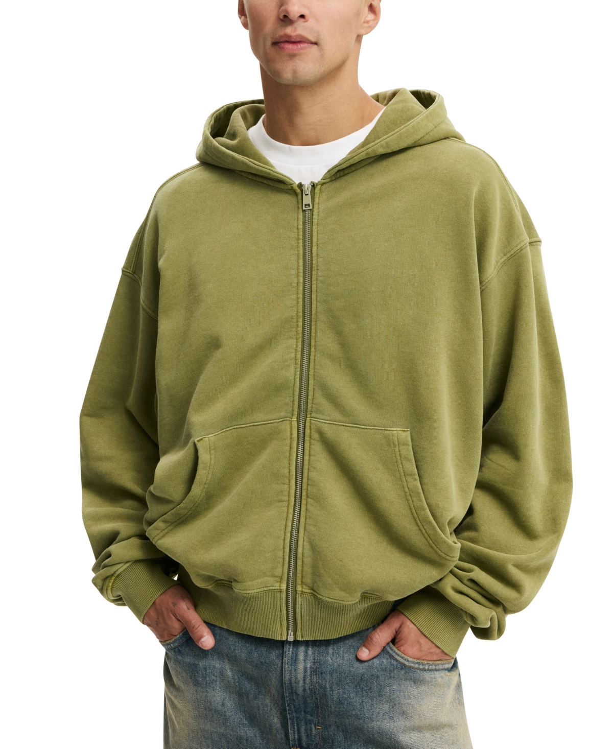 Click here for Cotton On Mens Cropped Zip Up Hoodie - Green prices