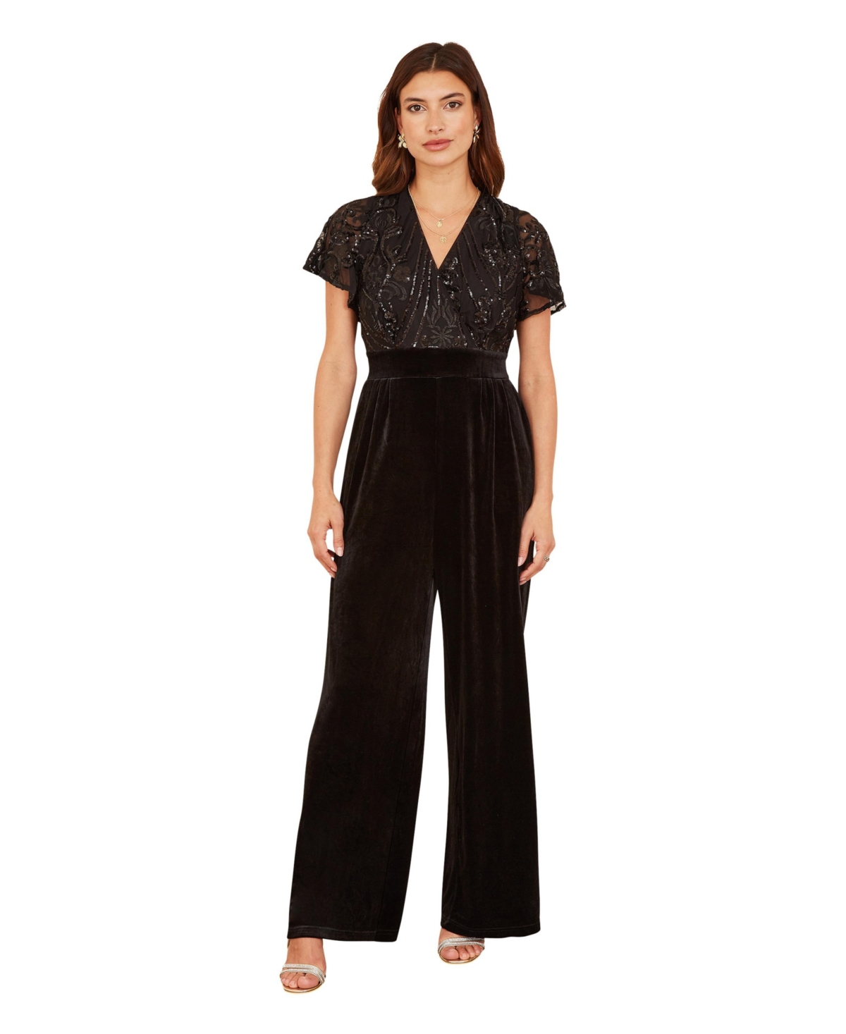 Click here for Yumi Womens Wrap Sequin Embellished Velvet Jumpsui... prices