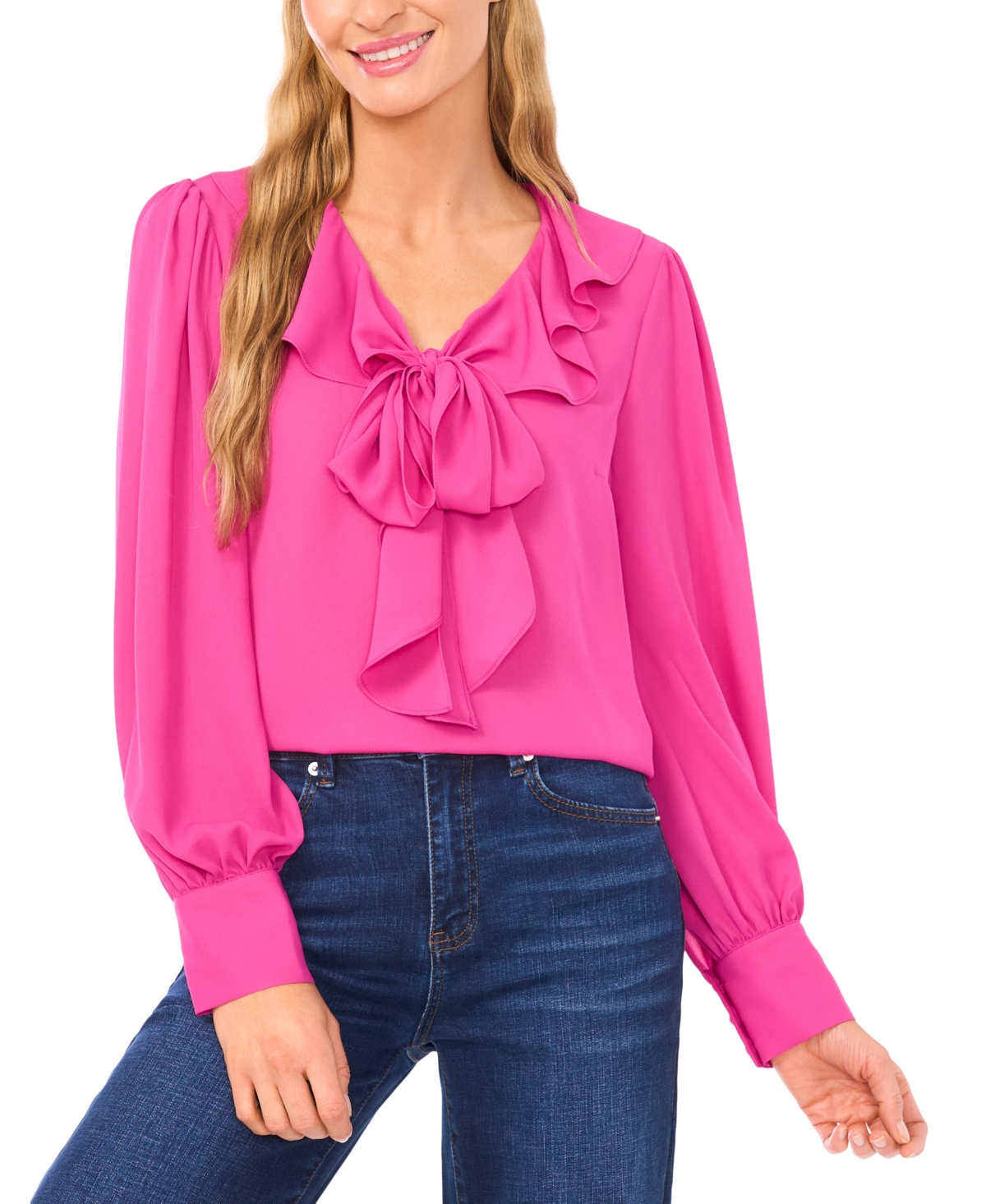Click here for CeCe Womens Ruffle Tie V-Neck Top - Deep Orchid prices