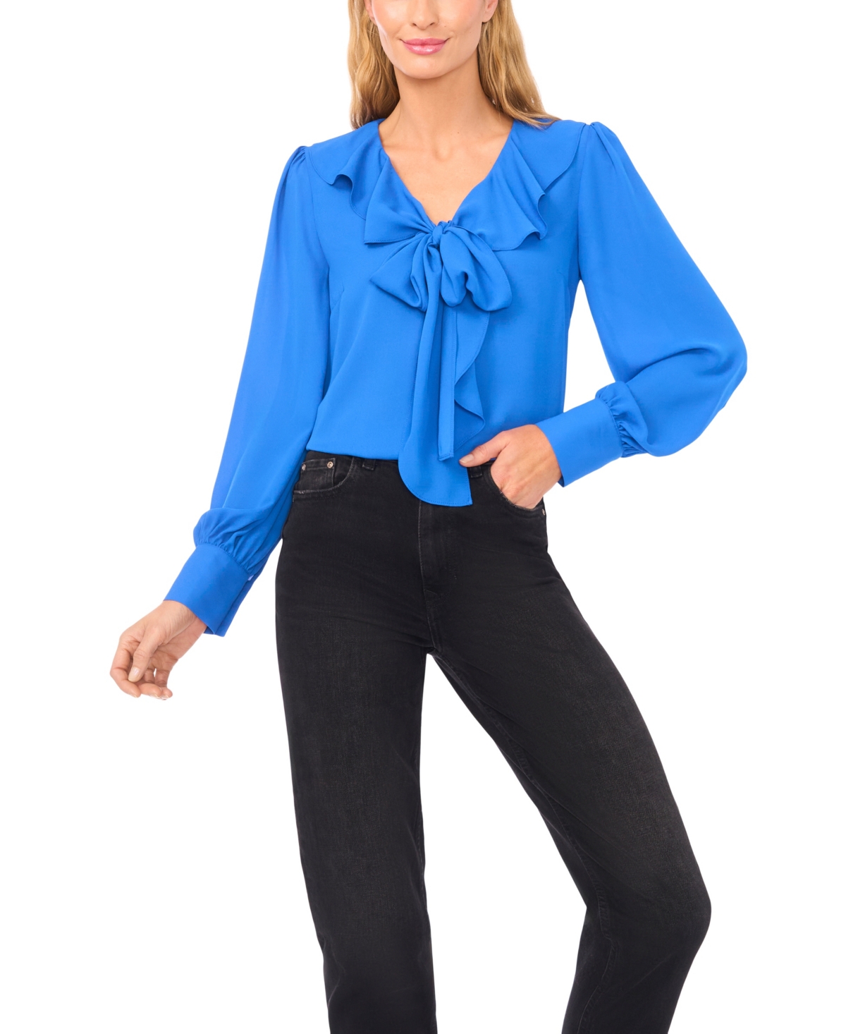 Click here for CeCe Womens Ruffle Tie V-Neck Top - Cobalt Petal prices